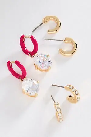 Anthropologie Crystal Droplet Earring Set - Pink