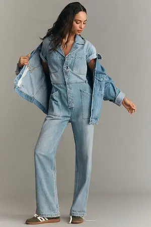 PISTOLA Grover Denim Short Sleeve Field Jumpsuit - Disoriented