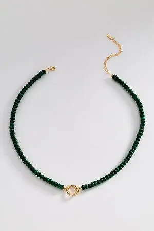 Anthropologie Beaded Stone Carabiner Necklace - Green