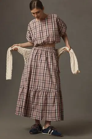 English Factory Plaid Maxi Skirt - Pink Plaid