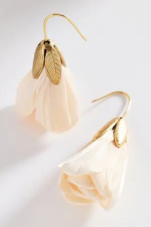 Anthropologie Fabric Flower Drop Earrings - Cream