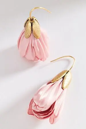 Anthropologie Fabric Flower Drop Earrings - Pink