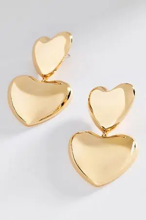 Anthropologie Double Heart Drop Earrings - Gold