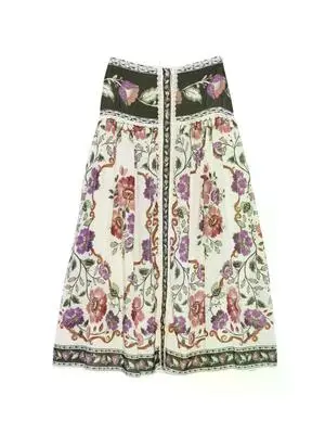 Farm Rio Cream Rococo Flowers Midi Skirt