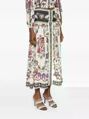 Farm Rio Cream Rococo Flowers Midi Skirt