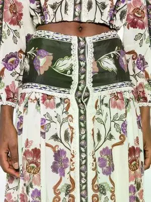 Farm Rio Cream Rococo Flowers Midi Skirt