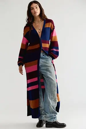 Free People We The Free Color Study Maxi Cardigan - Navy Combo