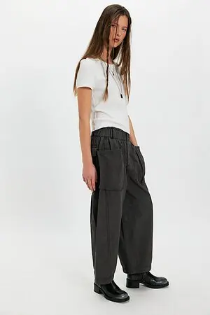 Free People Costa Straight Harem Pants - Washed Black