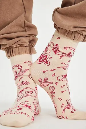 Free People Great Outdoors Socks - White Pink Floral