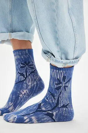 Free People Floral Sky Crew Socks - Harbor Blue