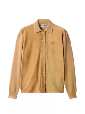 Miu Miu Suede And Knit Button-up Shirt - Brown