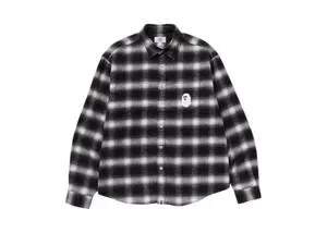 A BATHING APE Block Check Relaxed Fit Shirt - Gray
