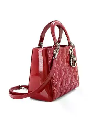 Dior Lady Nm Medium Satchel Cannage Quilt Patent - Red