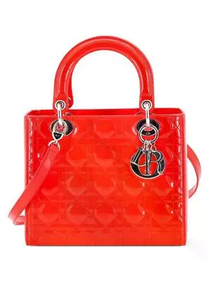Dior Lady Medium Satchel Cannage Quilt Patent - Red