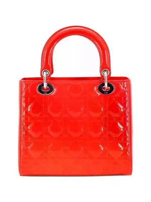 Dior Lady Medium Satchel Cannage Quilt Patent - Red