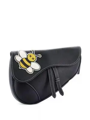 Dior Kaws Saddle Leather Applique Crossbody Bag - Black