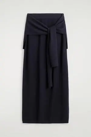 Cos Merino Wool Tie-waist Midi Skirt - Navy