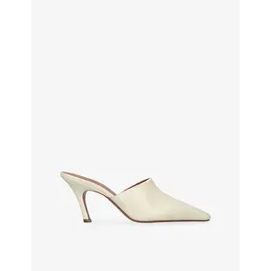 Amina Muaddi Jamie 80 Leather Mules - Bone