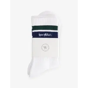 SPORTY & RICH Logo Cotton Blend Crew Socks - White Forest Dark Navy