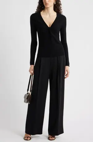 Nordstrom Twist Front Merino Wool Blend Sweater - Black
