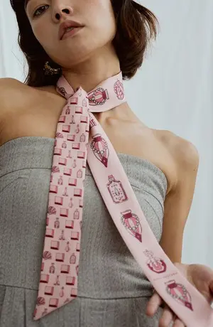 LOST PATTERN Amora Skinny Silk Scarf - Blush