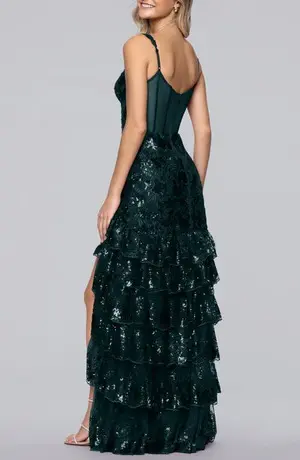 BLONDIE NITES Sequin Embroidered Tiered Tulle Gown