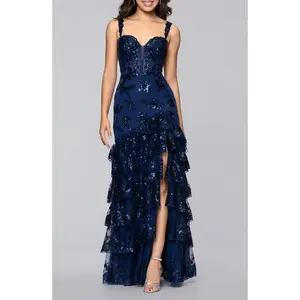 BLONDIE NITES Sequin Embroidered Tiered Tulle Gown