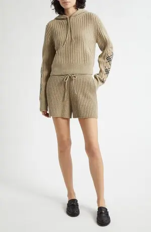 Burberry Rib Wool And Cashmere Shorts - Light Brown Melange