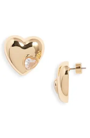 Nordstrom Puffy Heart & Stone Stud Earrings - Clear- Gold