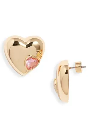 Nordstrom Puffy Heart & Stone Stud Earrings - Pink- Gold