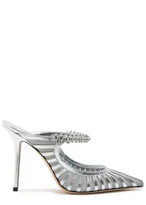 JIMMY CHOO Bing 100 Embellished Panelled Metallic Leather Pumps - Silver