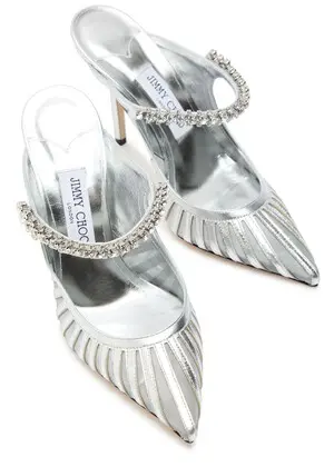JIMMY CHOO Bing 100 Embellished Panelled Metallic Leather Pumps - Silver