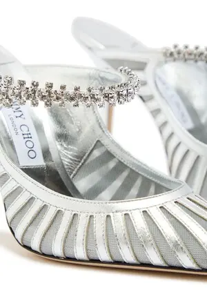 JIMMY CHOO Bing 100 Embellished Panelled Metallic Leather Pumps - Silver