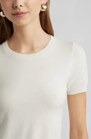 OPEN EDIT Short Sleeve Crewneck Sweater - Ivory