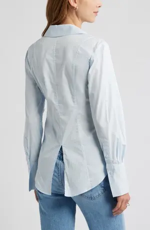 OPEN EDIT Seam Detail Split Back Stretch Cotton Poplin Shirt