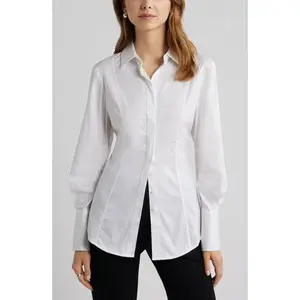 OPEN EDIT Seam Detail Split Back Stretch Cotton Poplin Shirt - White