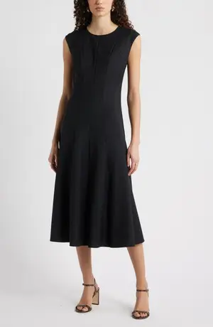 Nordstrom Seamed Wool Blend Midi Dress - Black