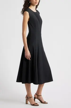 Nordstrom Seamed Wool Blend Midi Dress - Black