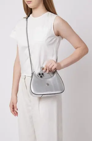 BEHNO Mini Leena Metallic Leather Crossbody Bag - Silver