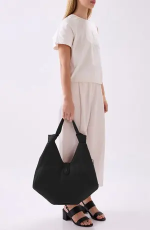 BEHNO Large Nelli Pebble Leather Hobo Bag - Black