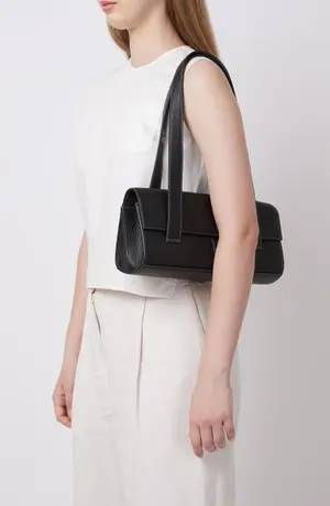 BEHNO Michelle Pebble Leather Shoulder Bag - Black