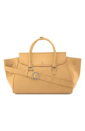 BEHNO Large Coco Pebble Leather Satchel - Bisque