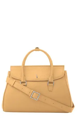 BEHNO Large Coco Pebble Leather Satchel - Bisque