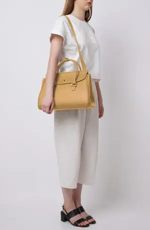 BEHNO Large Coco Pebble Leather Satchel - Bisque