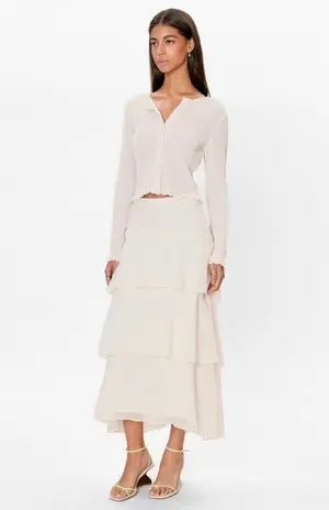 Rebecca Taylor Skye Tiered Midi Skirt - Cream