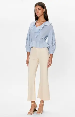 Rebecca Taylor Lorelai Embroidered Blouse - Chambray