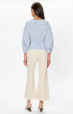 Rebecca Taylor Lorelai Embroidered Blouse - Chambray