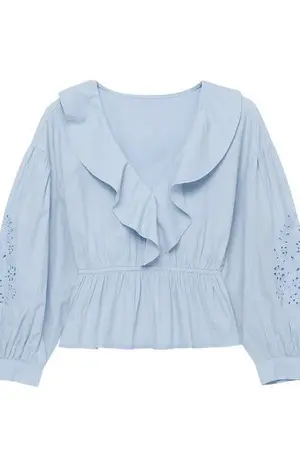 Rebecca Taylor Lorelai Embroidered Blouse - Chambray