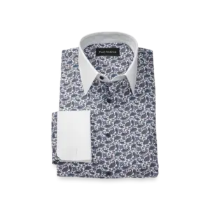 PAUL FREDRICK Comfort Stretch Non-iron Paisley Dress Shirt - Blue/brown