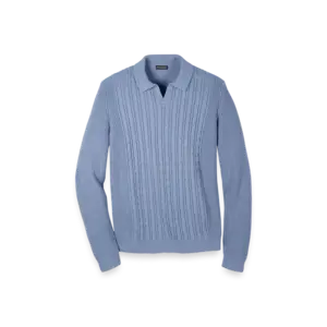 PAUL FREDRICK Cotton Cable V-neck Polo - Blue